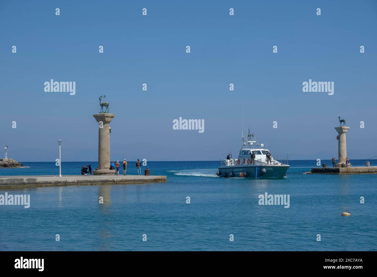 Elafos and Elafina, stag and hind, sculptures on columns, harbour ...