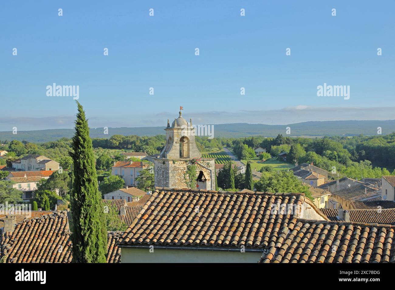 Townscape with spire and roofs, Rue d'Or, Grignan, Drome, Tricastin ...