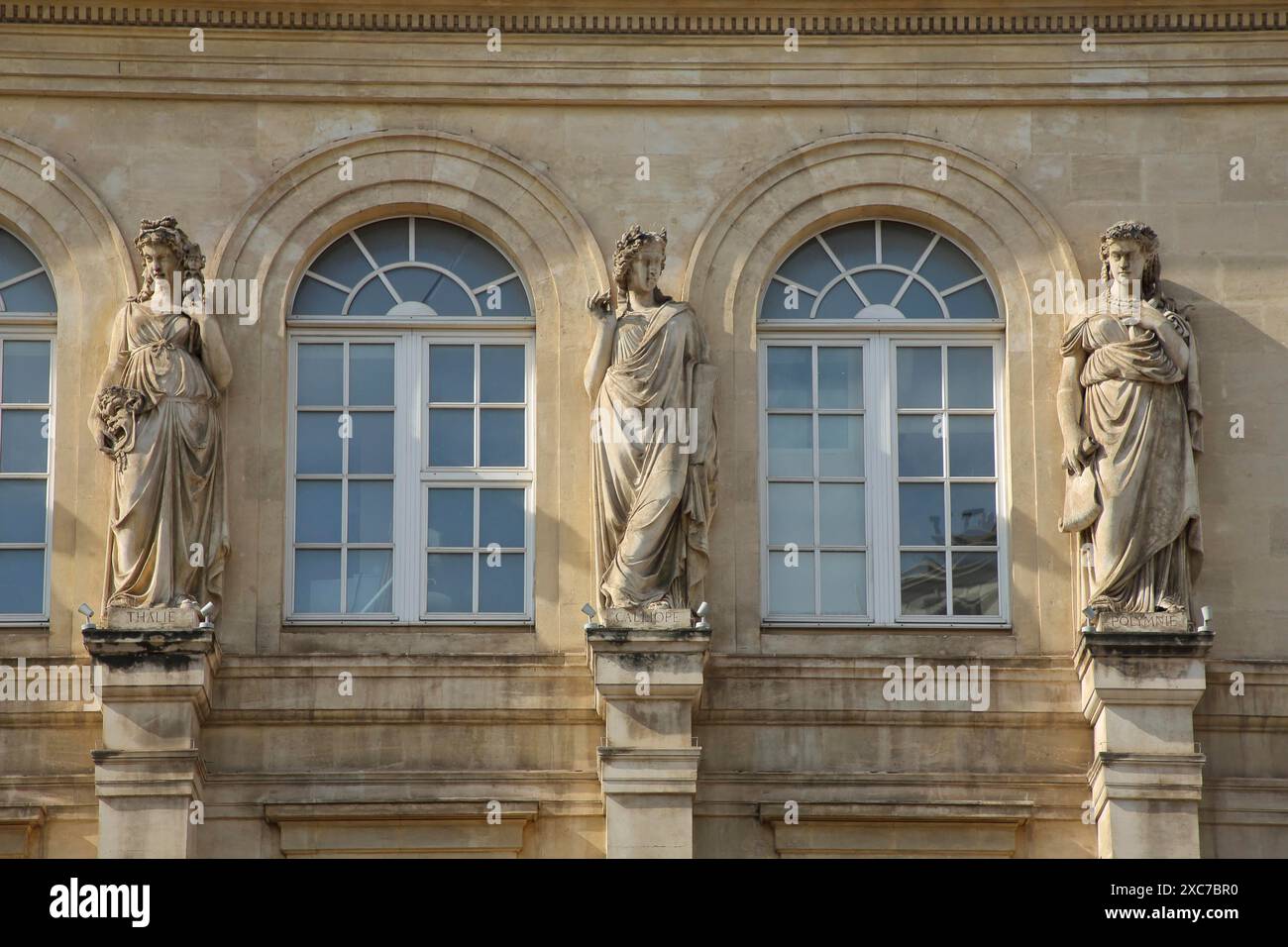 Three sculptures at the opera built in 1862, theatre, house facade with ...