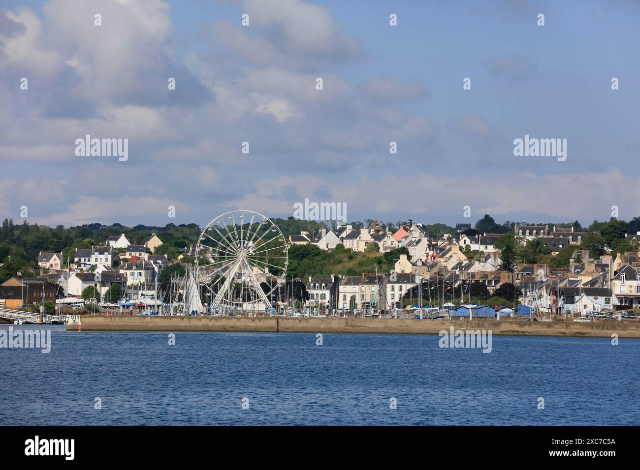 Treboul district with marina and Ferris wheel, Douarnenez, Finistere ...