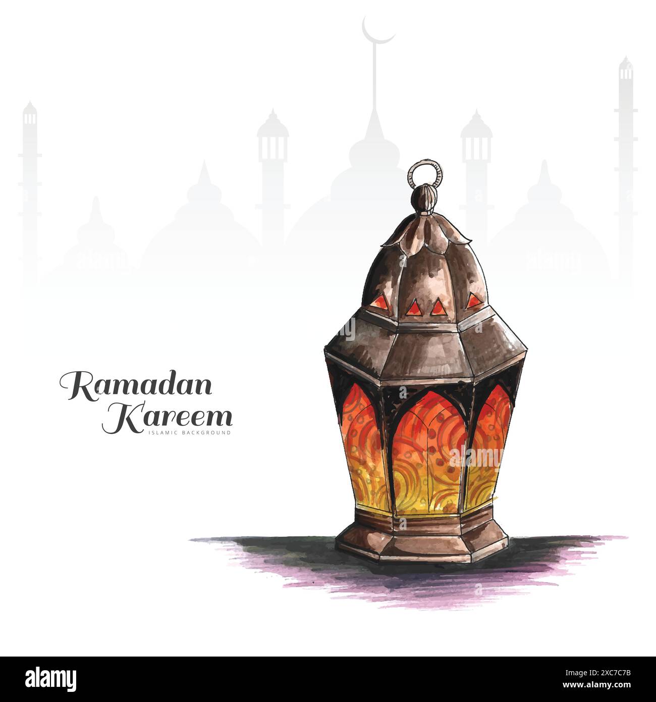 Hand draw arabic lamps ramadan kareem greeting card background Stock ...