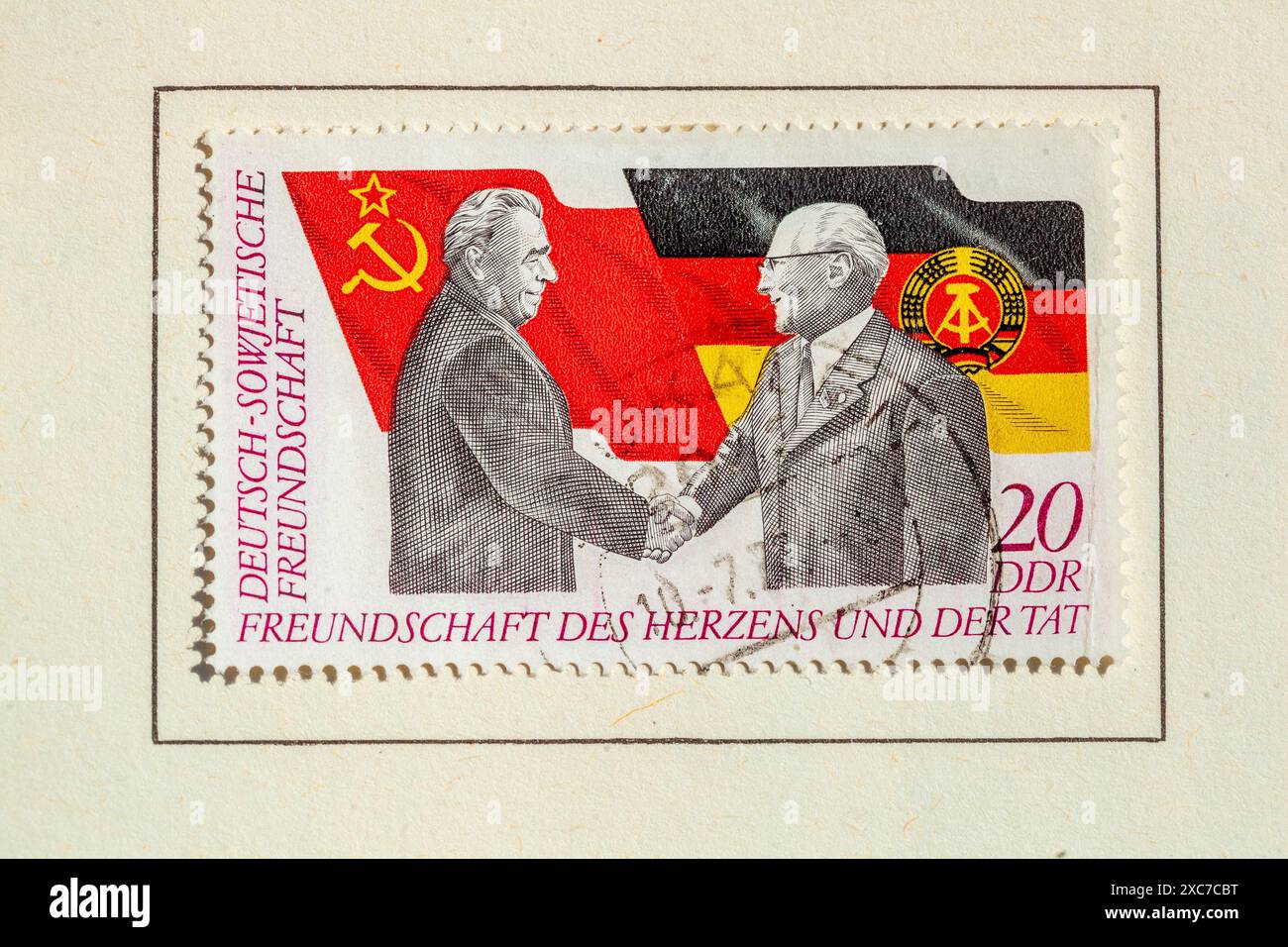 Stamp German-Soviet friendship with national flags of the Soviet Union ...