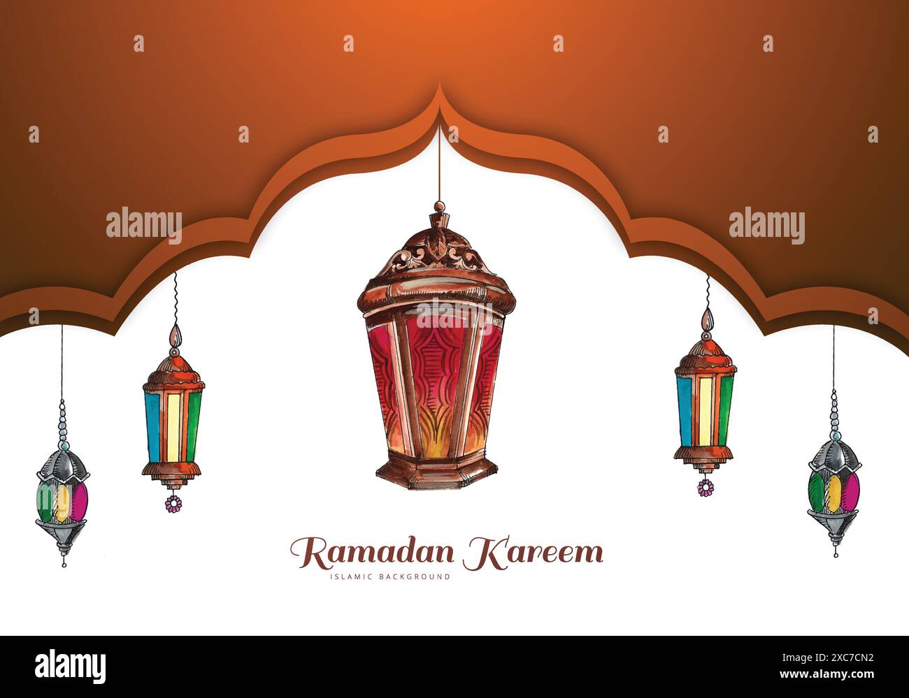 Ramadan Kareem three colorful traditional islamic lamps card background ...