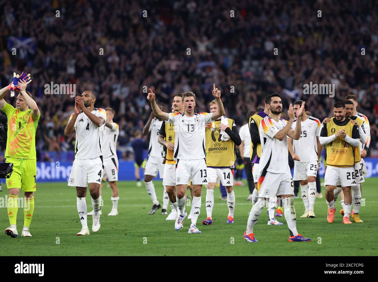 Munich, Germany. 14th June, 2024. Players of Germany celebrate winning ...