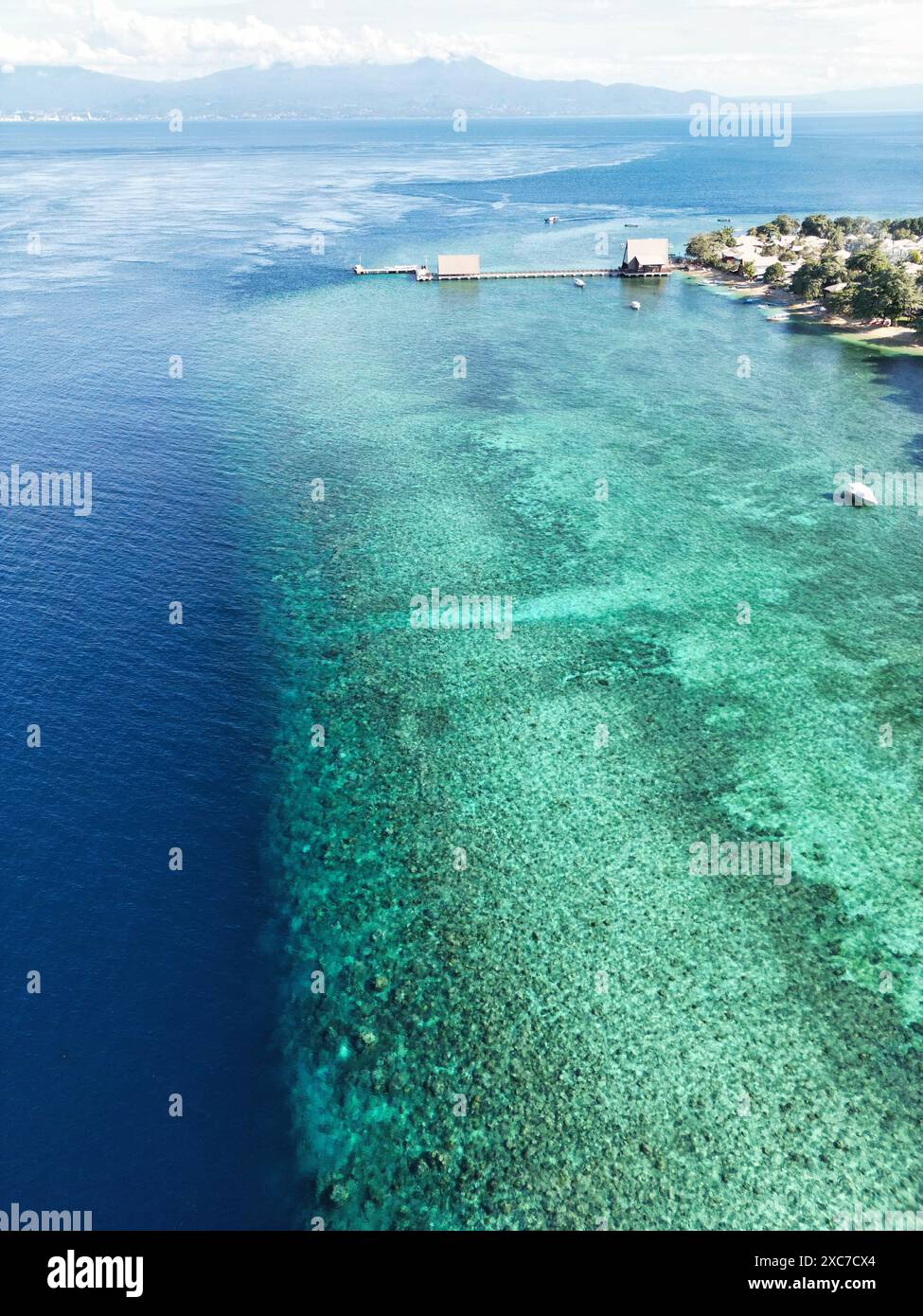 Indonesia Bunaken - Drone view Bunaken Island with coral reef Stock ...