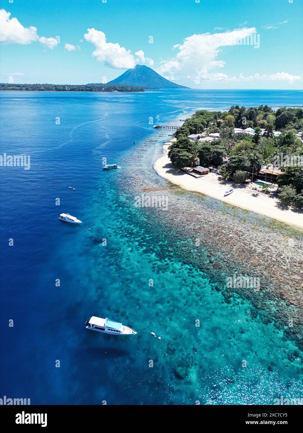 Indonesia Bunaken - Drone view Siladen Island with coral reef Stock ...