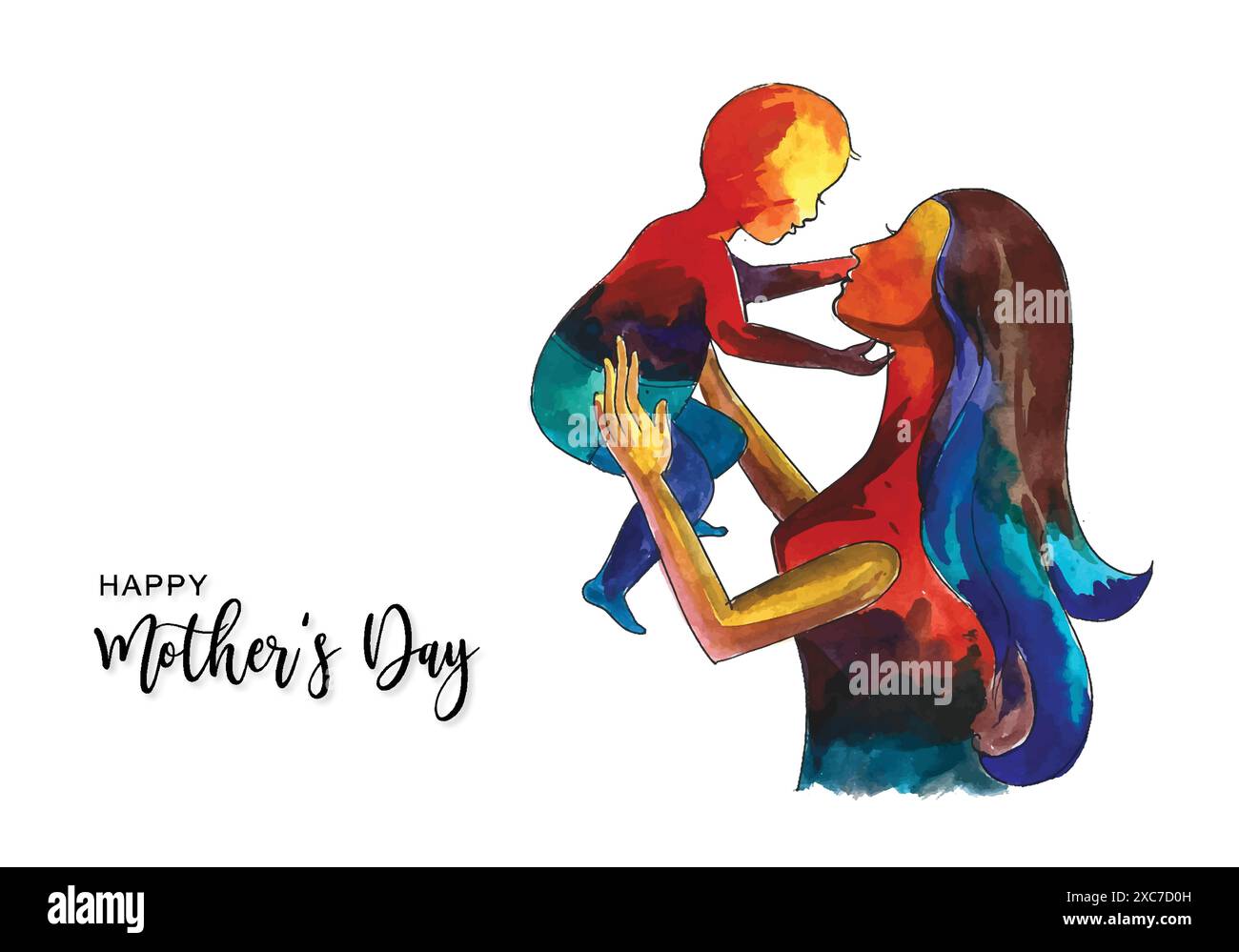 Hand draw happy mothers day mom and child love card background Stock Vector Image & Art - Alamy