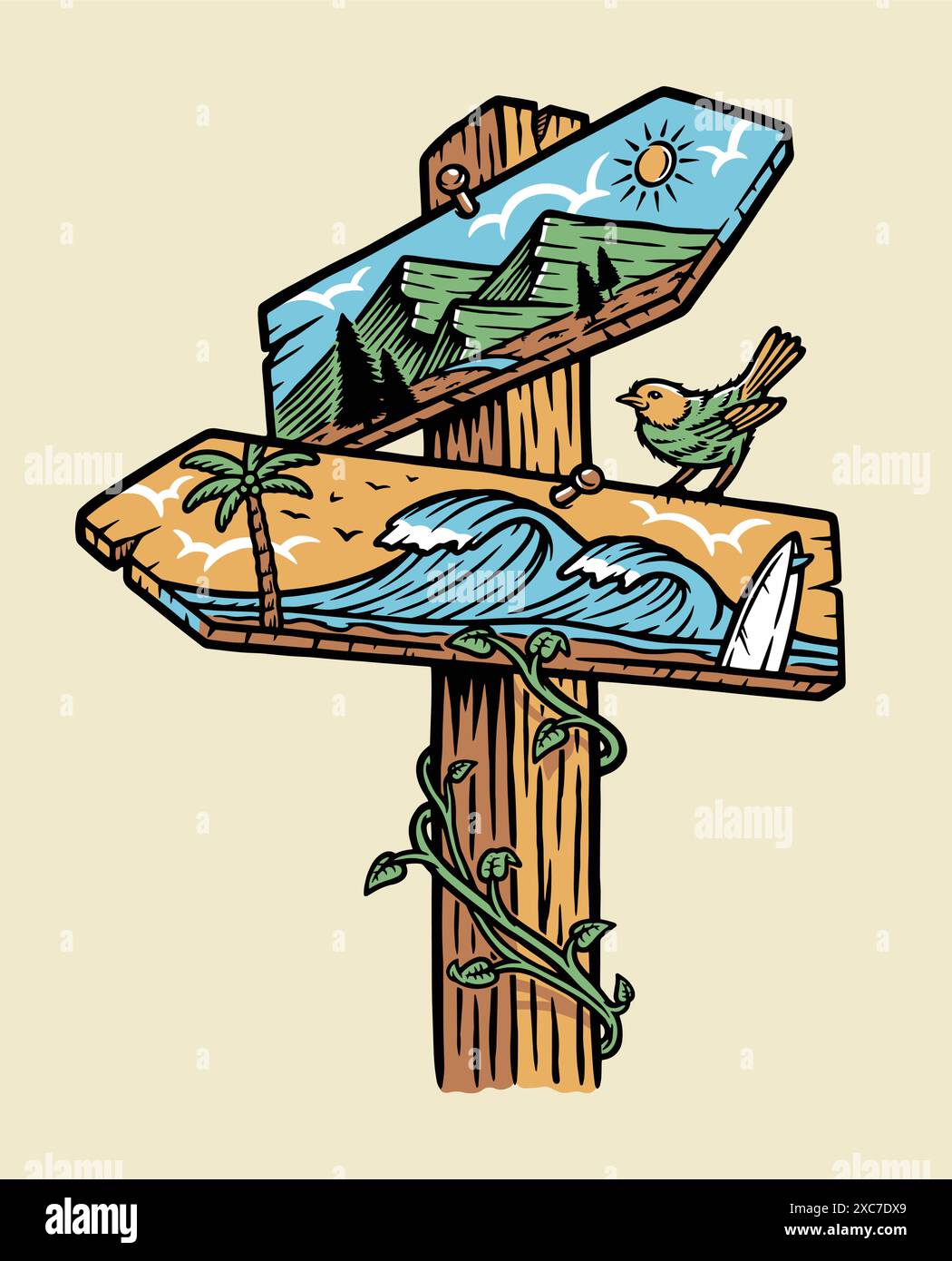 Road signs to mountain and beach Stock Vector Image & Art - Alamy