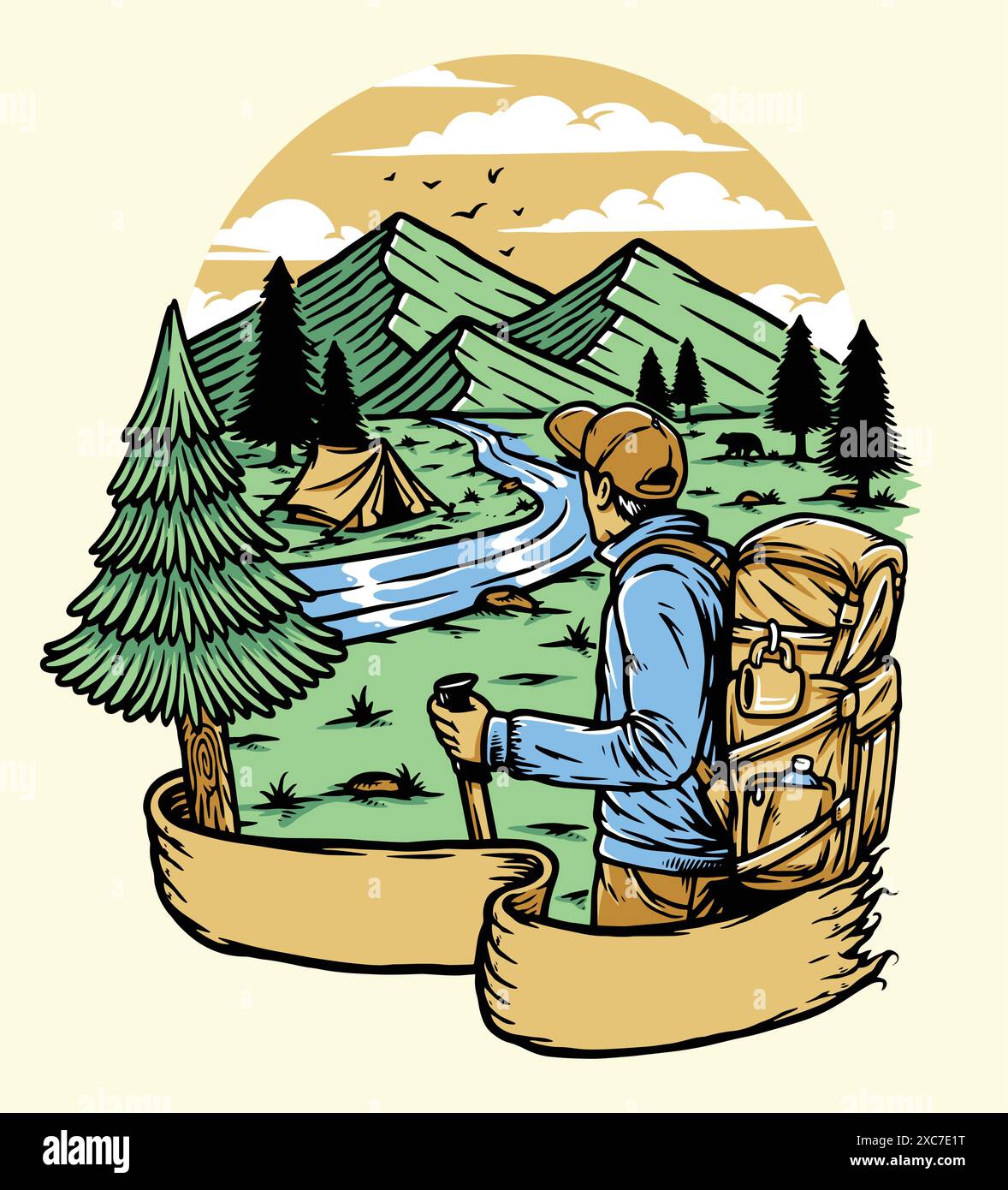 Mountain backpack camp cartoon Stock Vector Images - Alamy