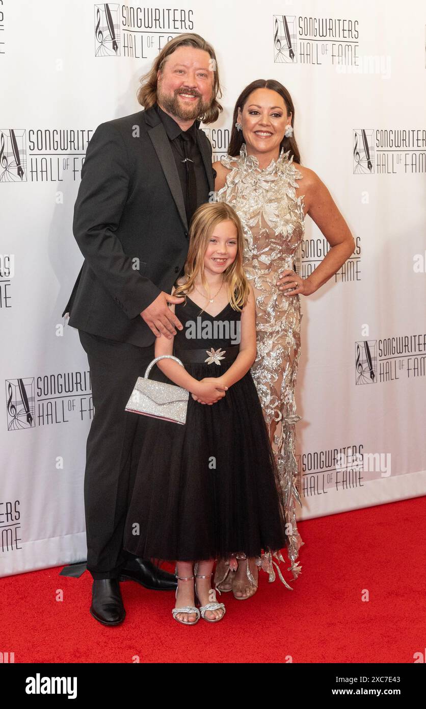 Cary Barlowe,Bennett Barlowe and Hillary Lindsey attend 2024 Songwriters Hall of Fame Induction ...