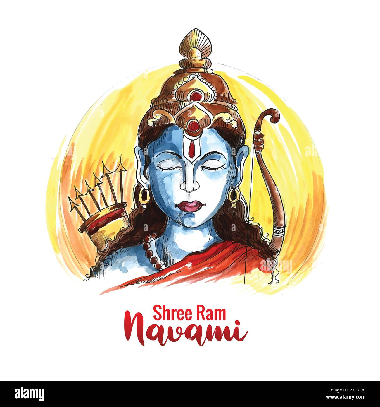 Lord rama shree ram navami festival wishes card watercolor background ...