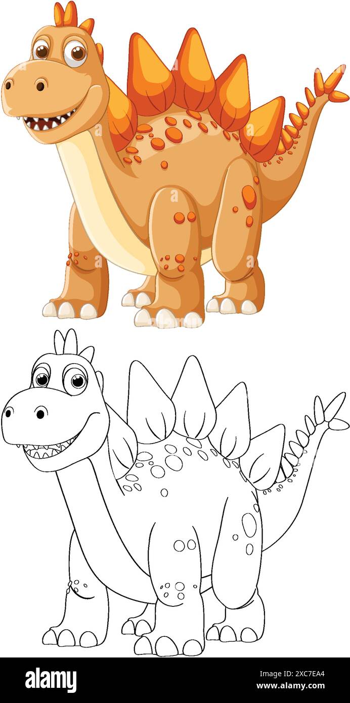 Colorful and black-and-white dinosaur drawings Stock Vector Image & Art ...