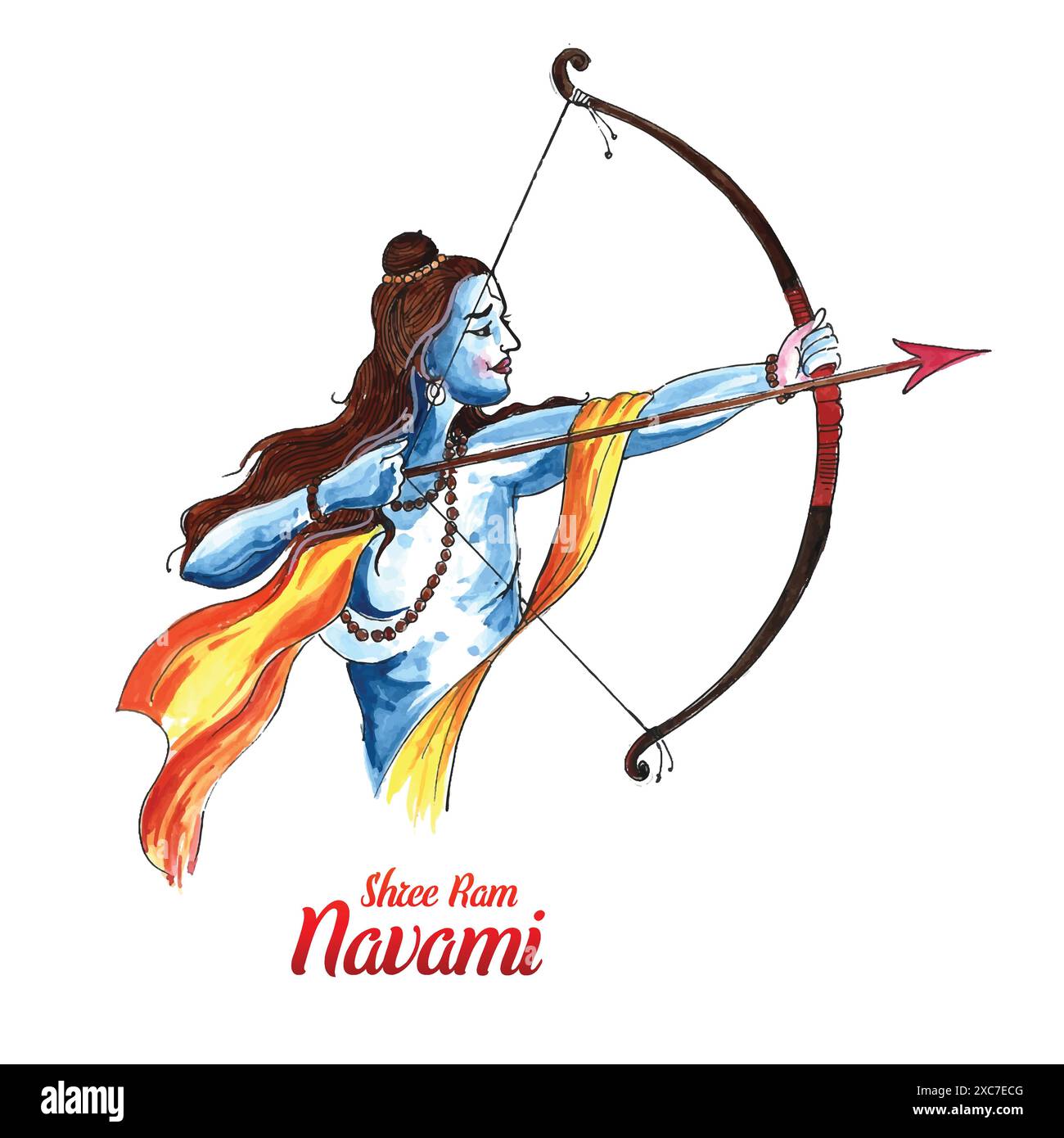 Lord rama shree ram navami festival wishes card watercolor background ...