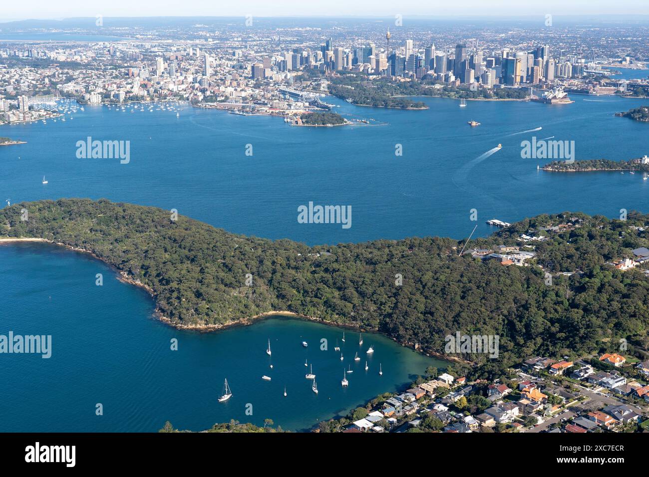 Aerial view of Neutral bay Harbour in Sydney Australia, boats from ...