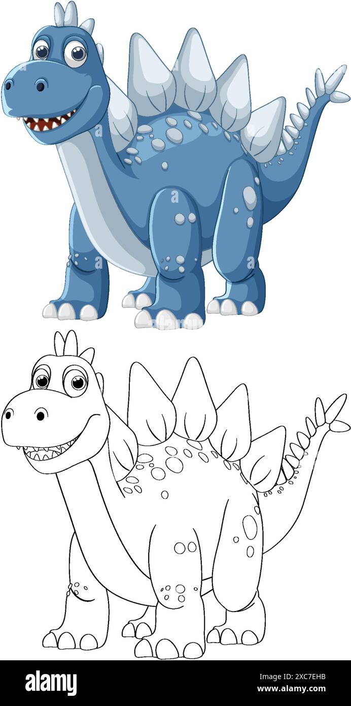 Colorful and black-and-white dinosaur drawings Stock Vector Image & Art ...