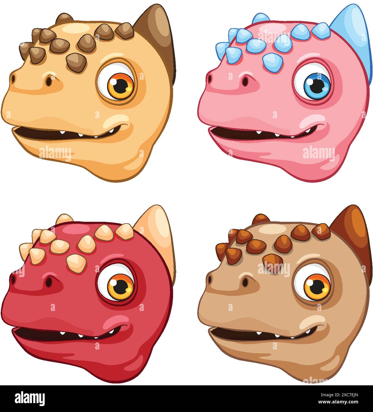 Four cute dinosaur heads in different colors Stock Vector Image & Art ...