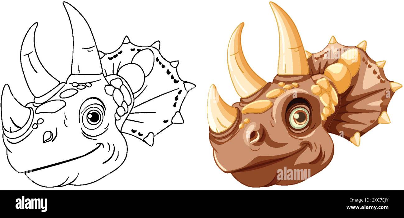 Illustration of dinosaur heads in color and outline Stock Vector Image ...