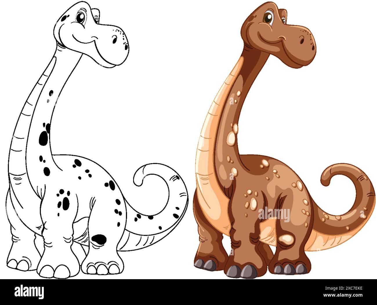 Two adorable dinosaurs, one colored, one outline Stock Vector Image ...