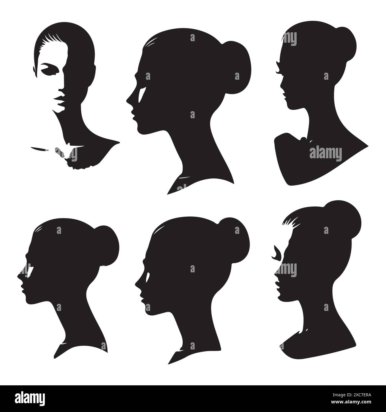Silhouette set of woman head. Vector isolated illustration Stock Vector ...