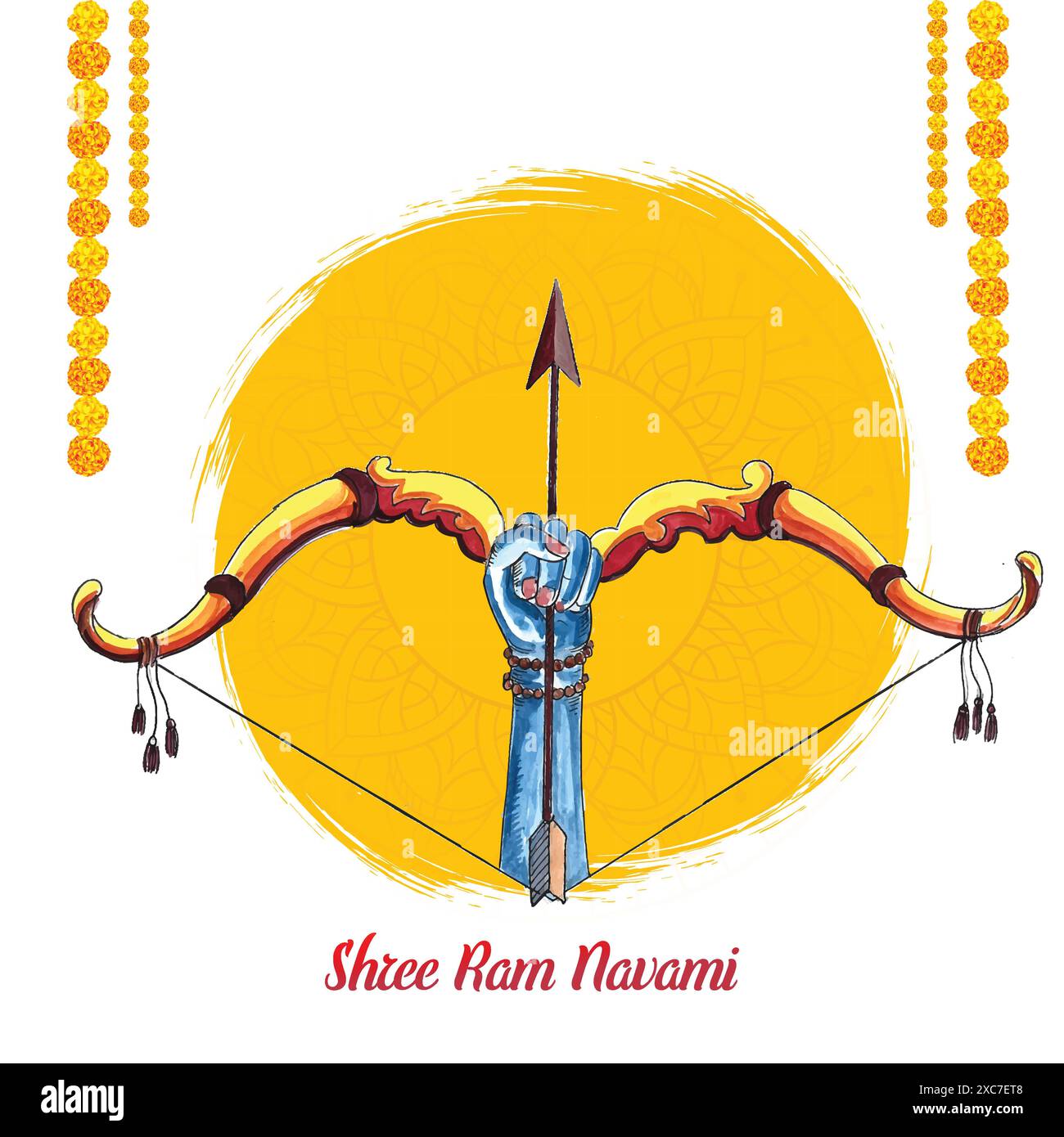 Illustration Of Bow And Arrow In Shree Ram Navami Festival Of India