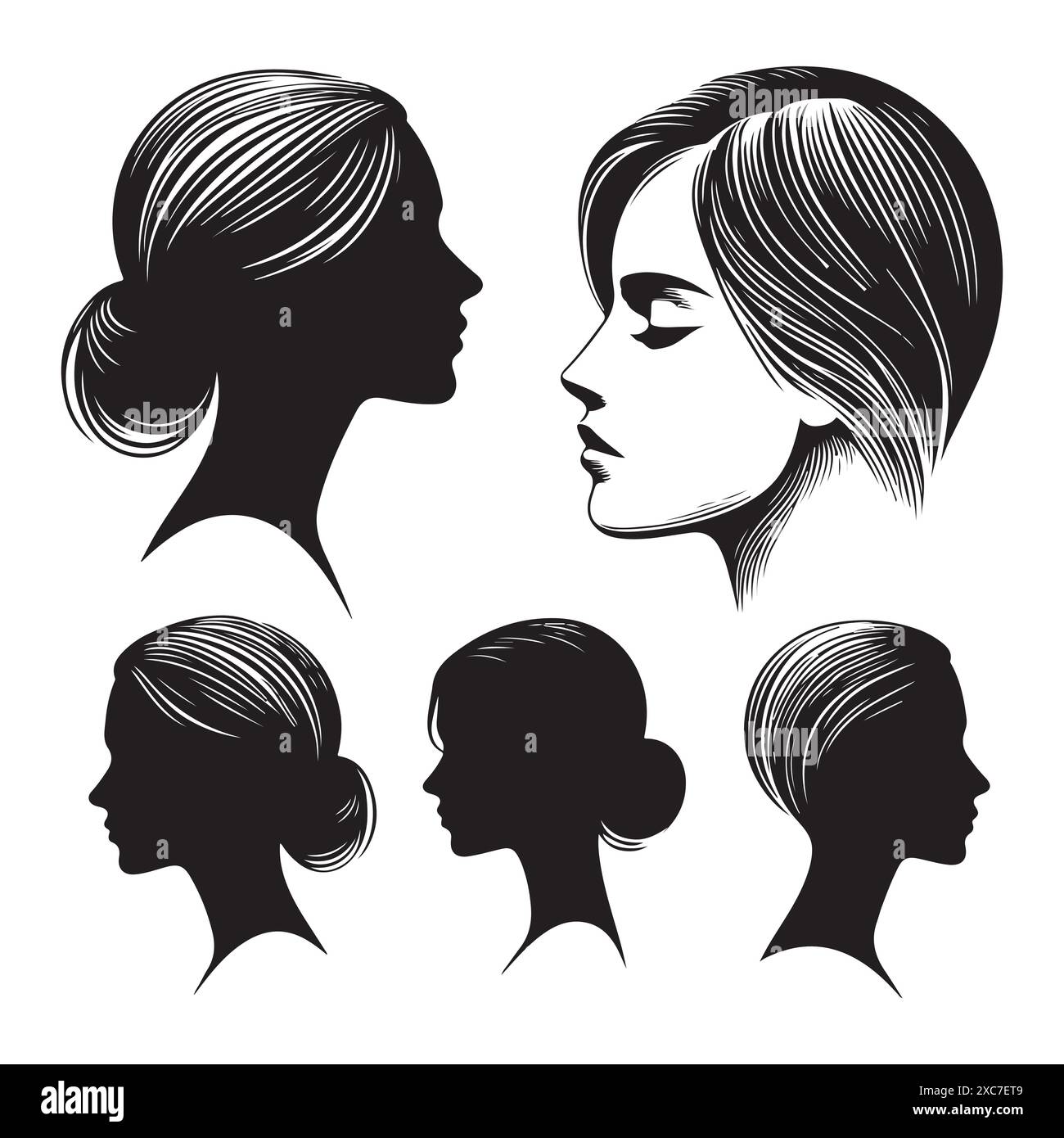 Silhouette set of woman head. Vector isolated illustration Stock Vector ...