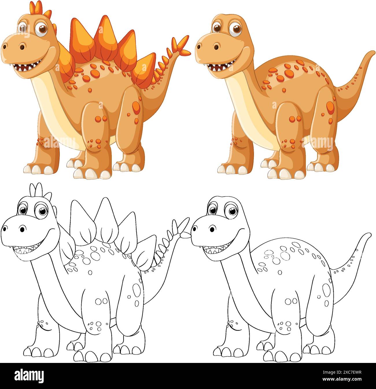 Colorful and black-and-white dinosaur drawings Stock Vector Image & Art ...