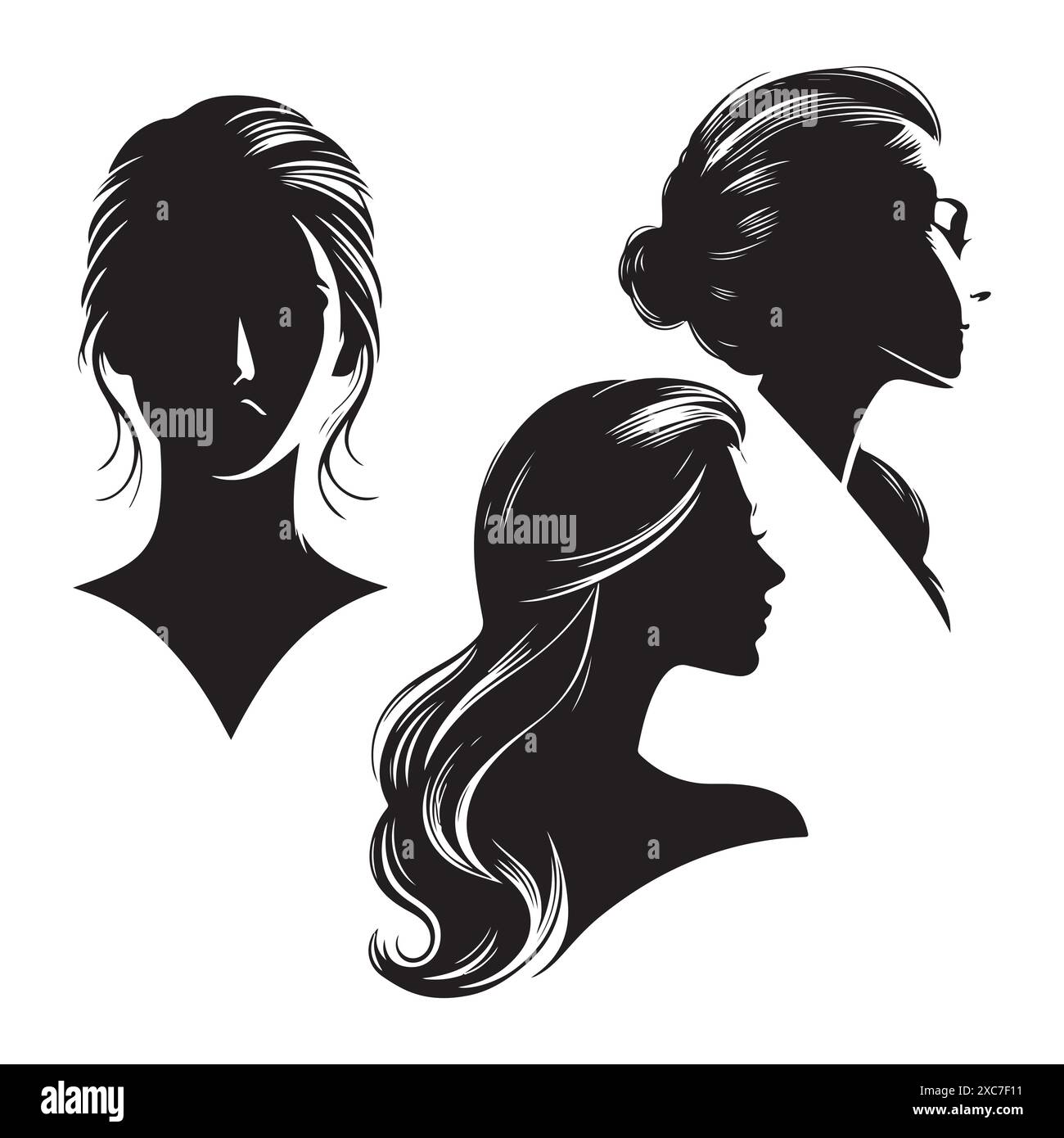 Silhouette set of woman head. Vector isolated illustration Stock Vector ...