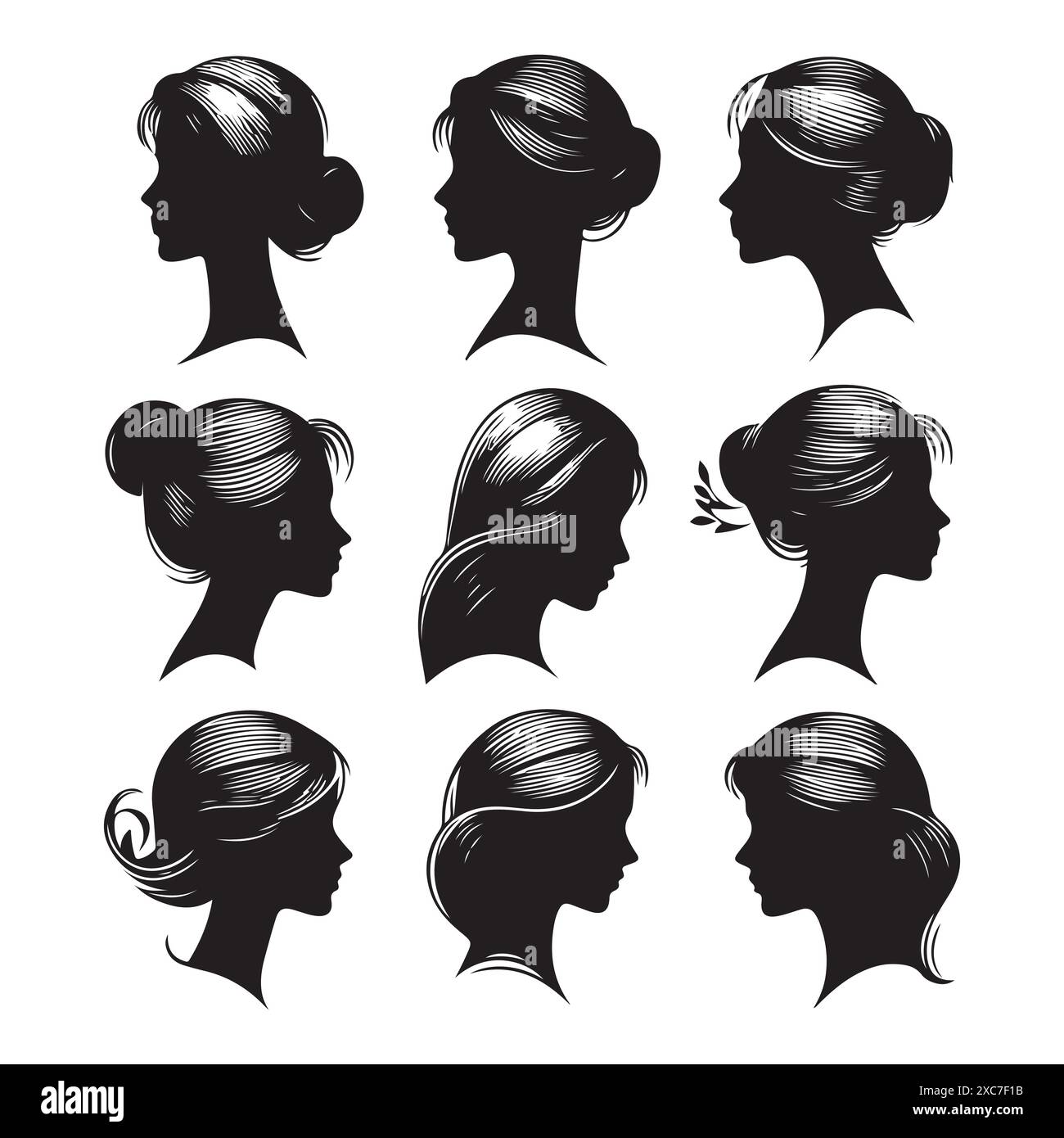 Silhouette set of woman head. Vector isolated illustration Stock Vector ...