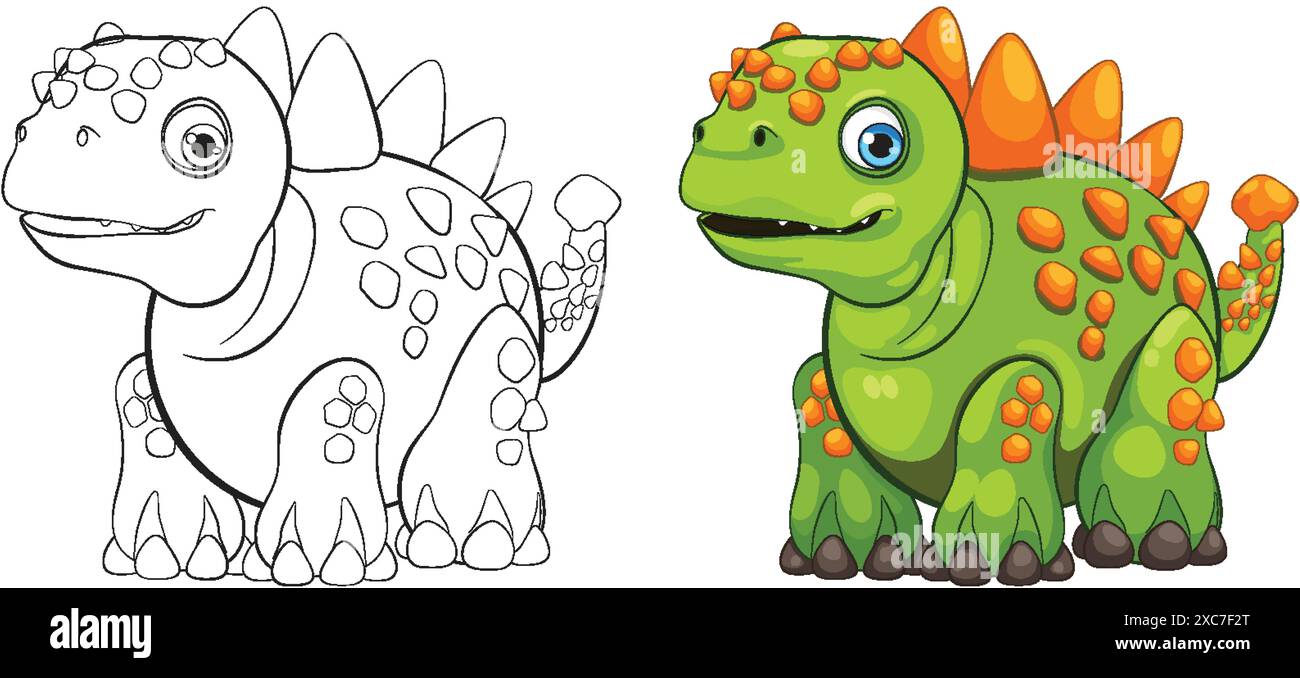 Colorful and black-and-white dinosaur drawing Stock Vector Image & Art ...