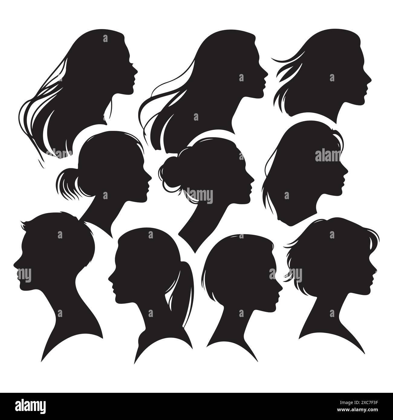 Silhouette set of woman head. Vector isolated illustration Stock Vector ...