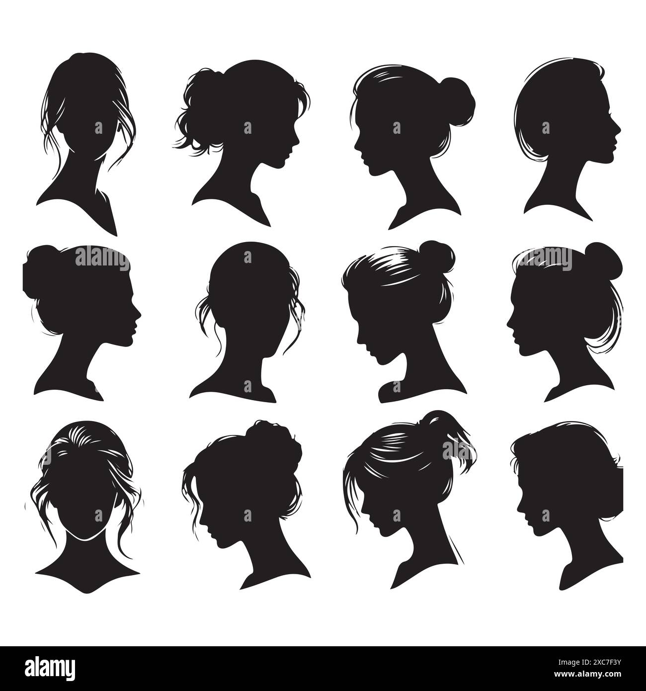 Silhouette set of woman head. Vector isolated illustration Stock Vector ...