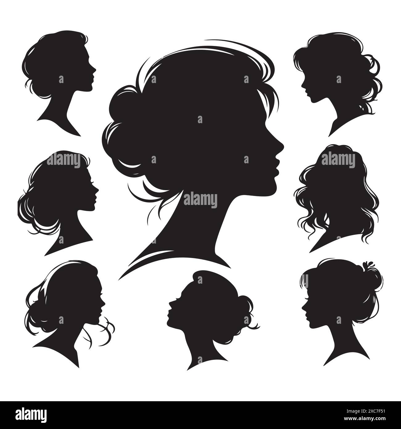 Silhouette set of woman head. Vector isolated illustration Stock Vector ...