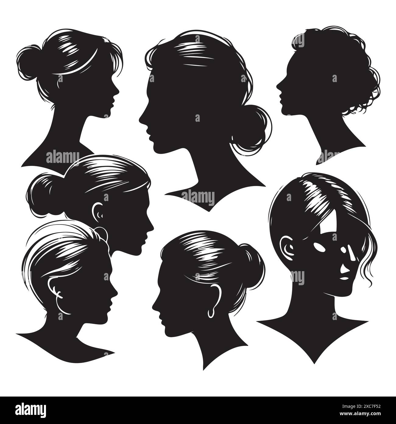 Silhouette set of woman head. Vector isolated illustration Stock Vector ...