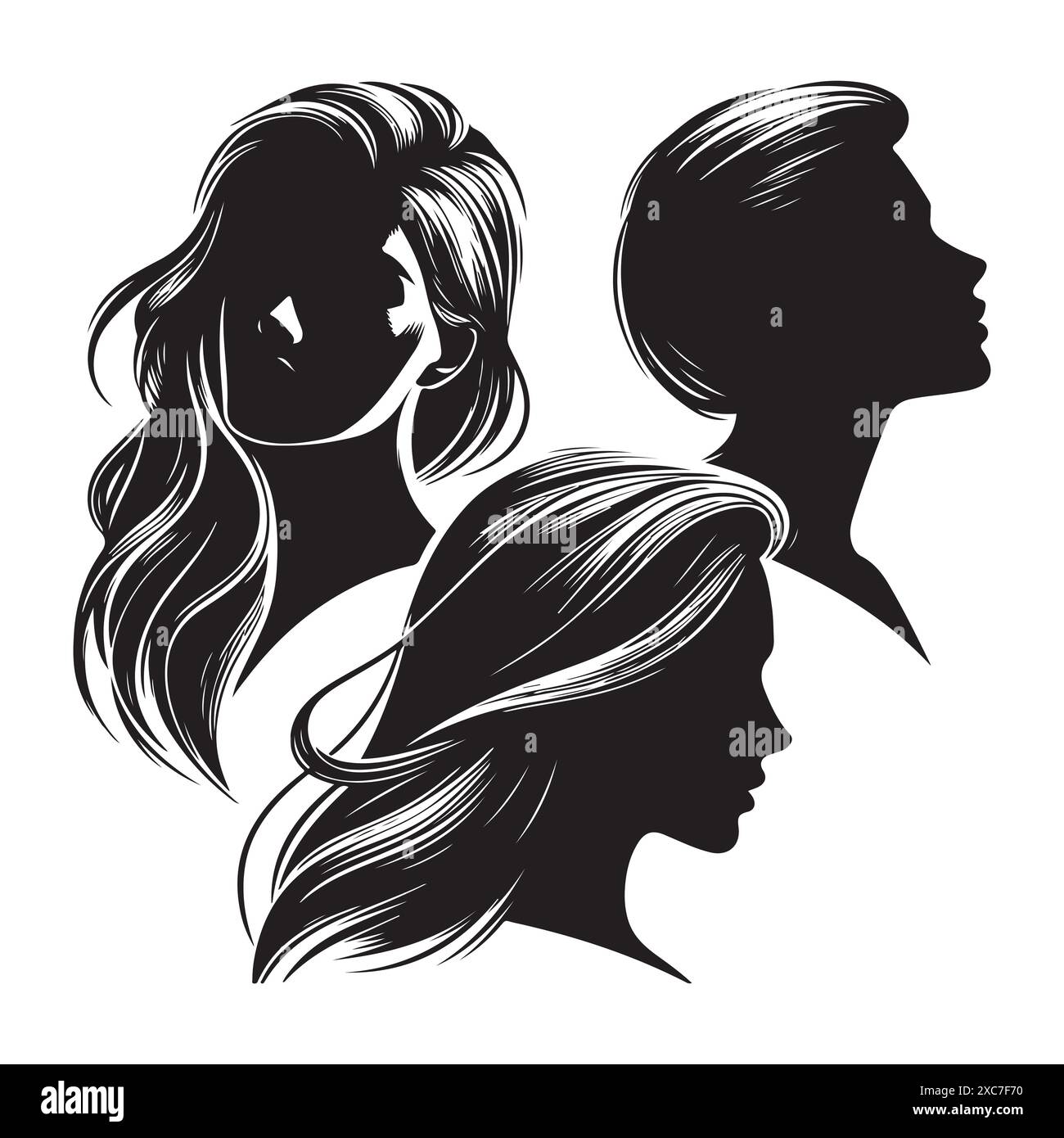 Silhouette set of woman head. Vector isolated illustration Stock Vector ...