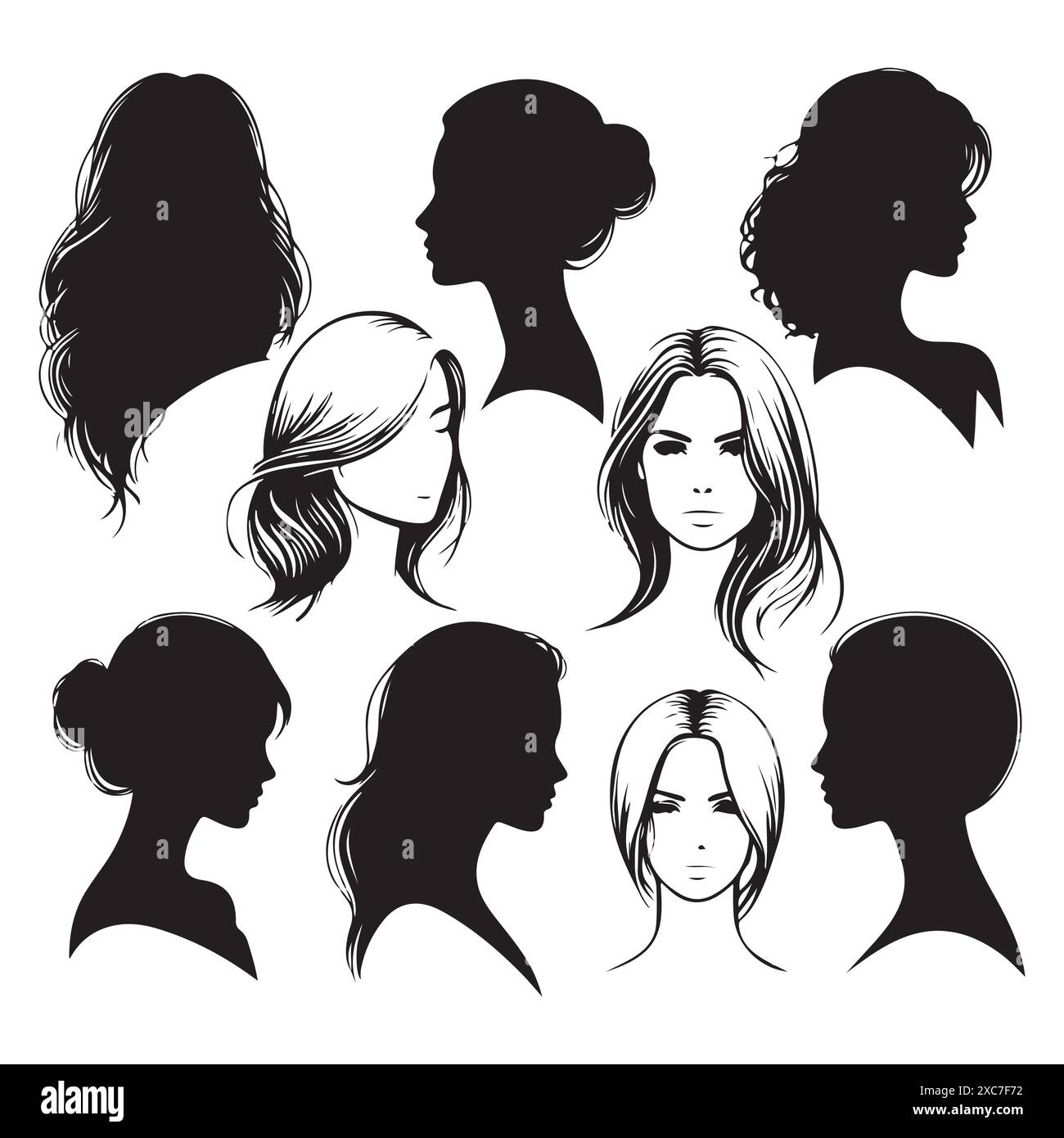 Silhouette set of woman head. Vector isolated illustration Stock Vector ...