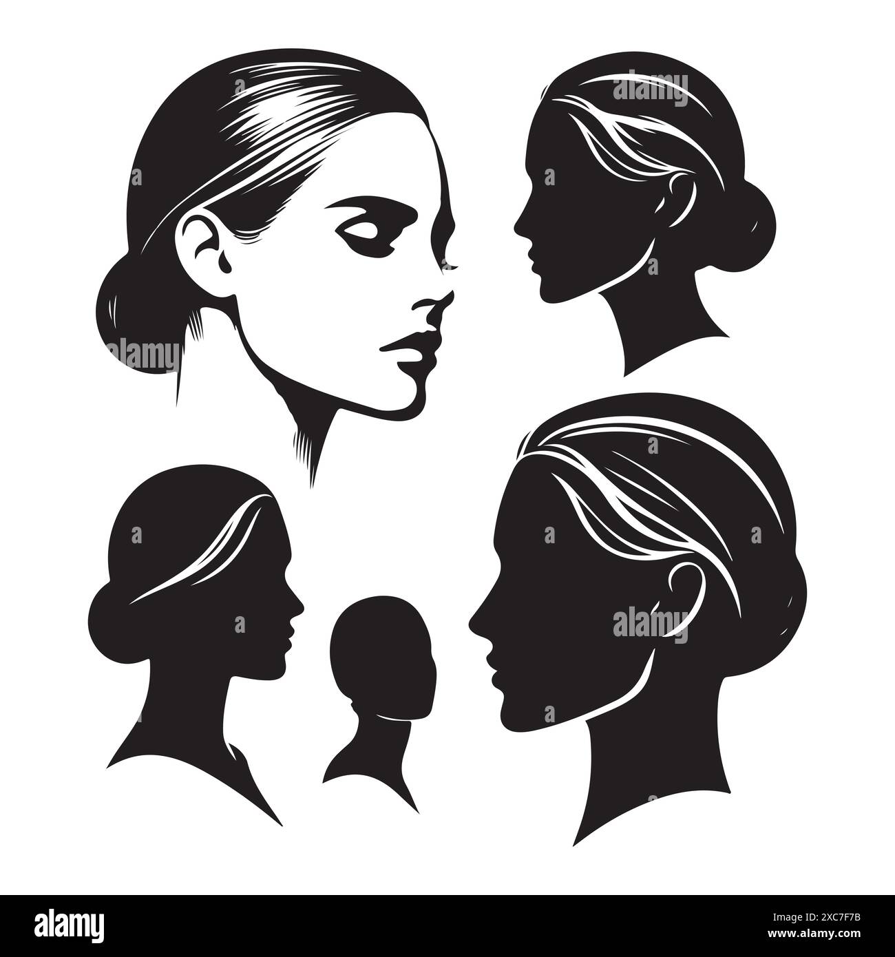 Silhouette set of woman head. Vector isolated illustration Stock Vector ...