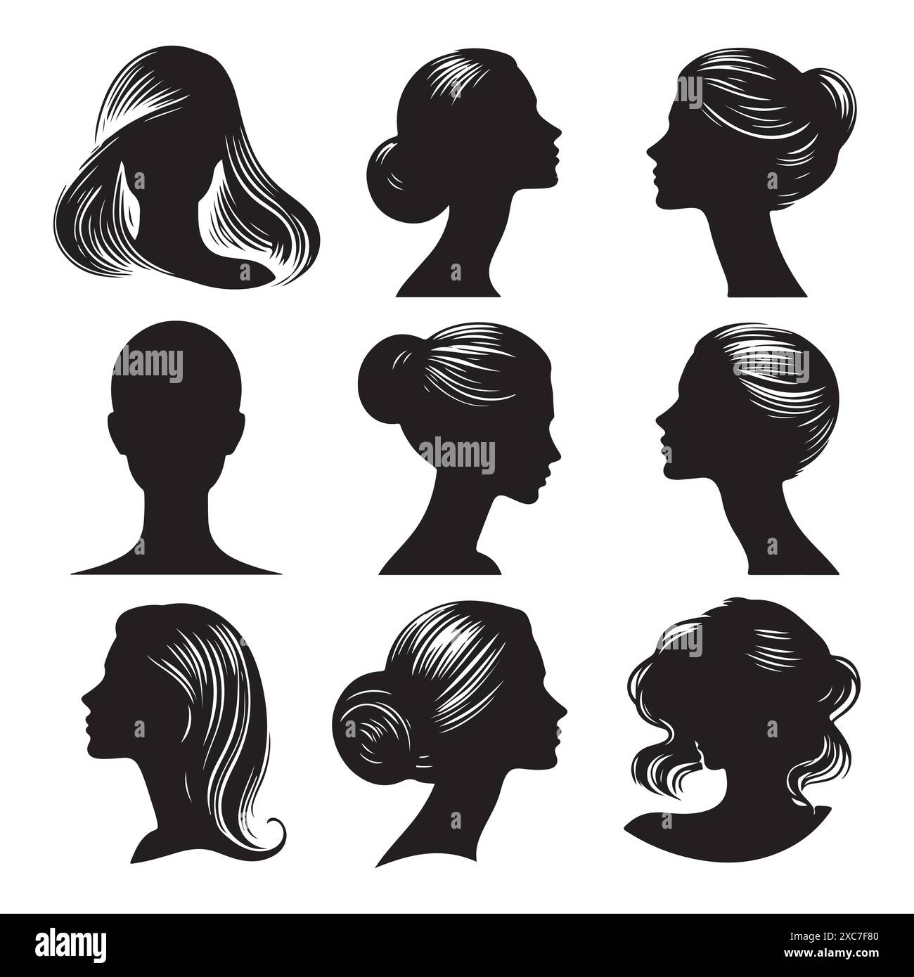 Silhouette set of woman head. Vector isolated illustration Stock Vector ...
