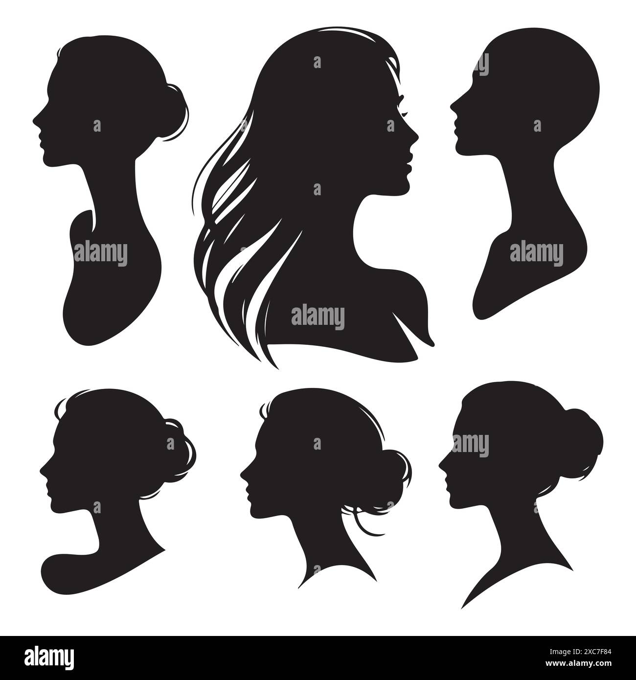 Silhouette set of woman head. Vector isolated illustration Stock Vector ...