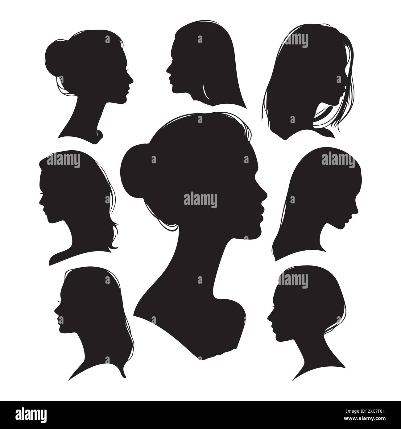 Silhouette set of woman head. Vector isolated illustration Stock Vector ...
