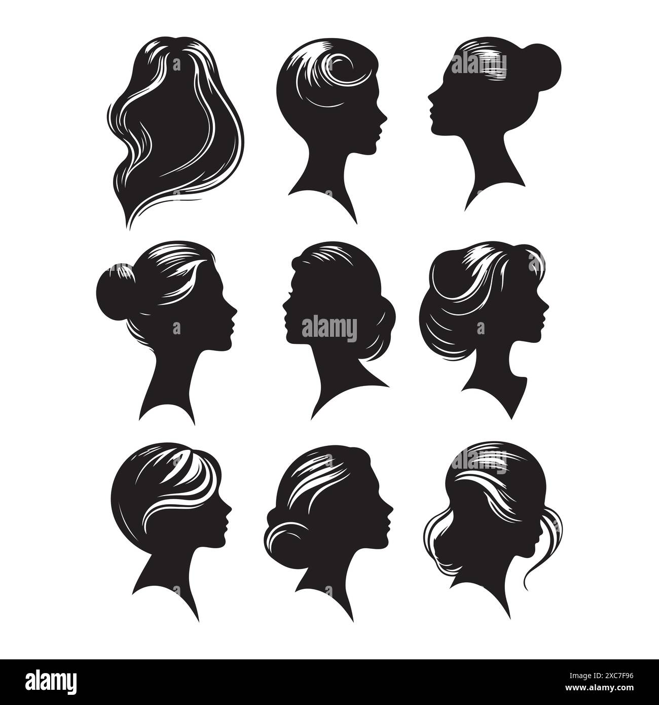 Silhouette set of woman head. Vector isolated illustration Stock Vector ...