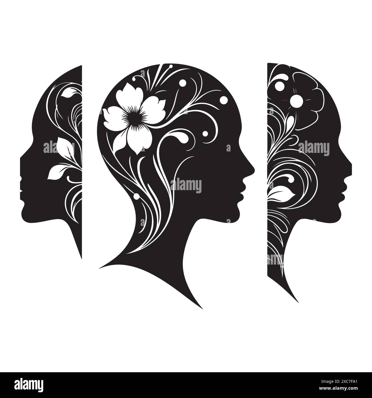 Silhouette set of woman head. Vector isolated illustration Stock Vector ...