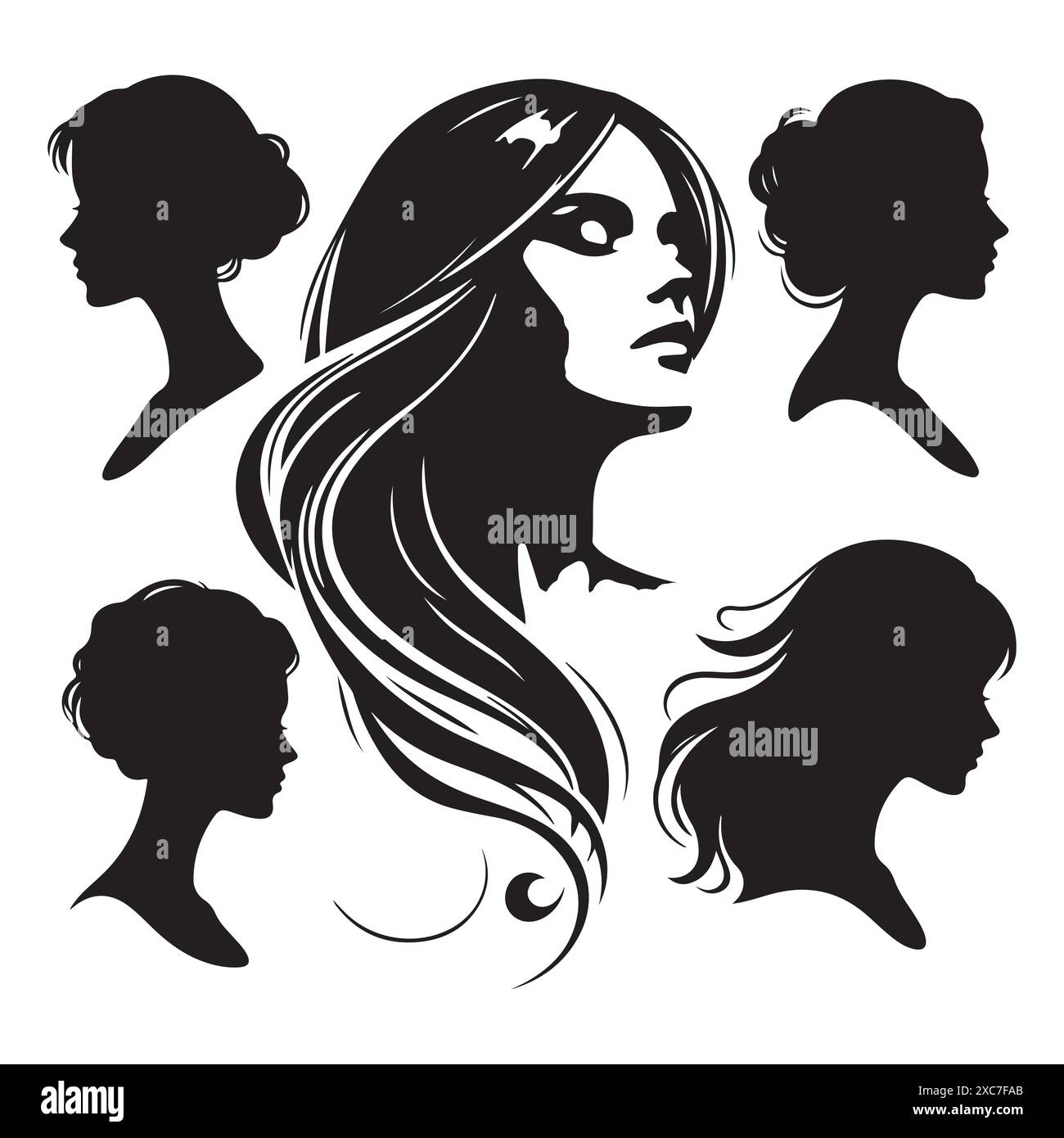 Silhouette set of woman head. Vector isolated illustration Stock Vector ...