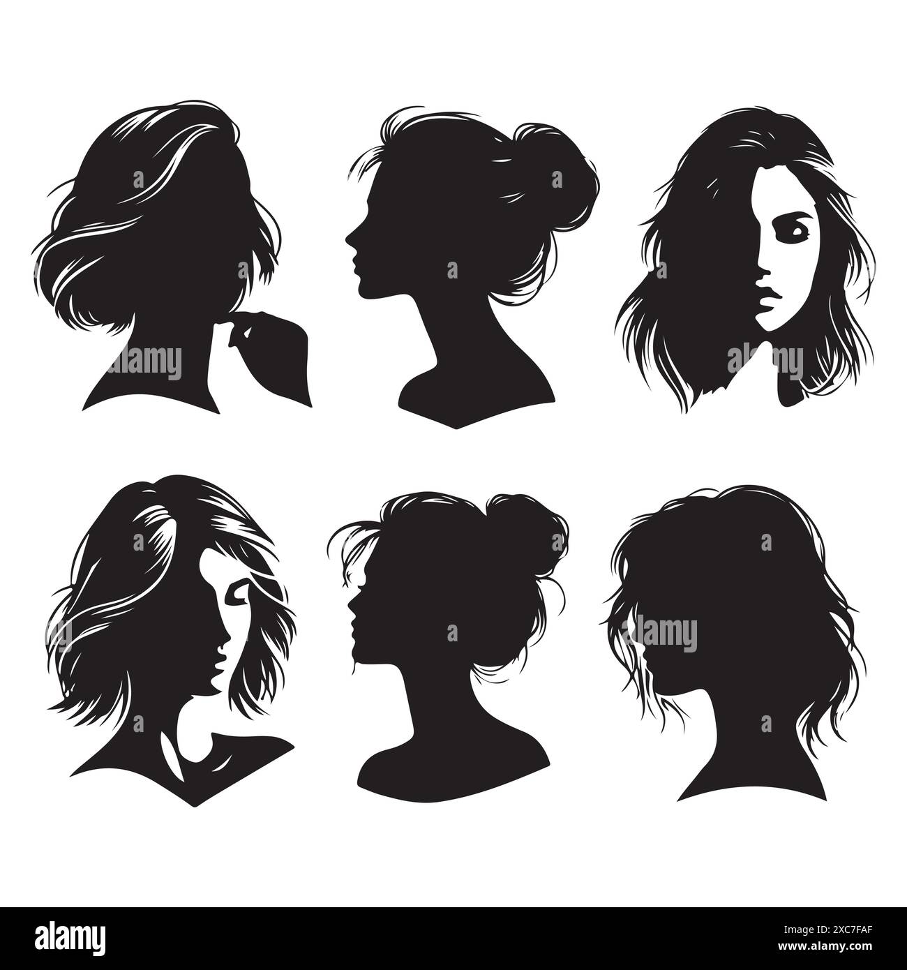 Silhouette set of woman head. Vector isolated illustration Stock Vector ...