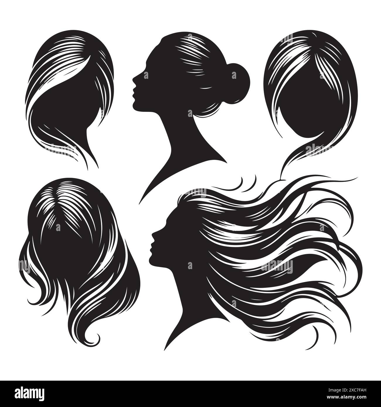Silhouette set of woman head. Vector isolated illustration Stock Vector ...