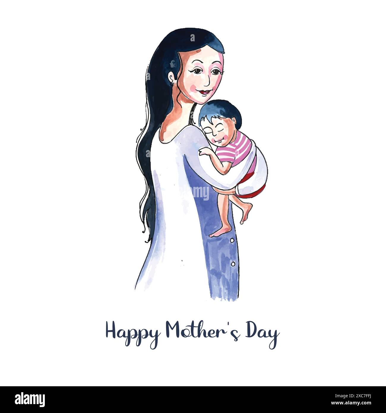 Hand draw happy mothers day mom and child love card background Stock ...