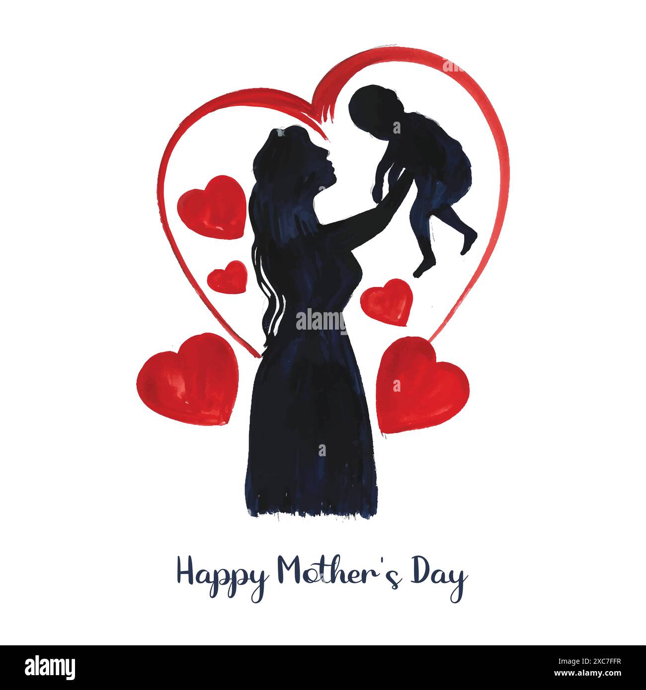 Hand draw happy mothers day mom and child love card background Stock ...