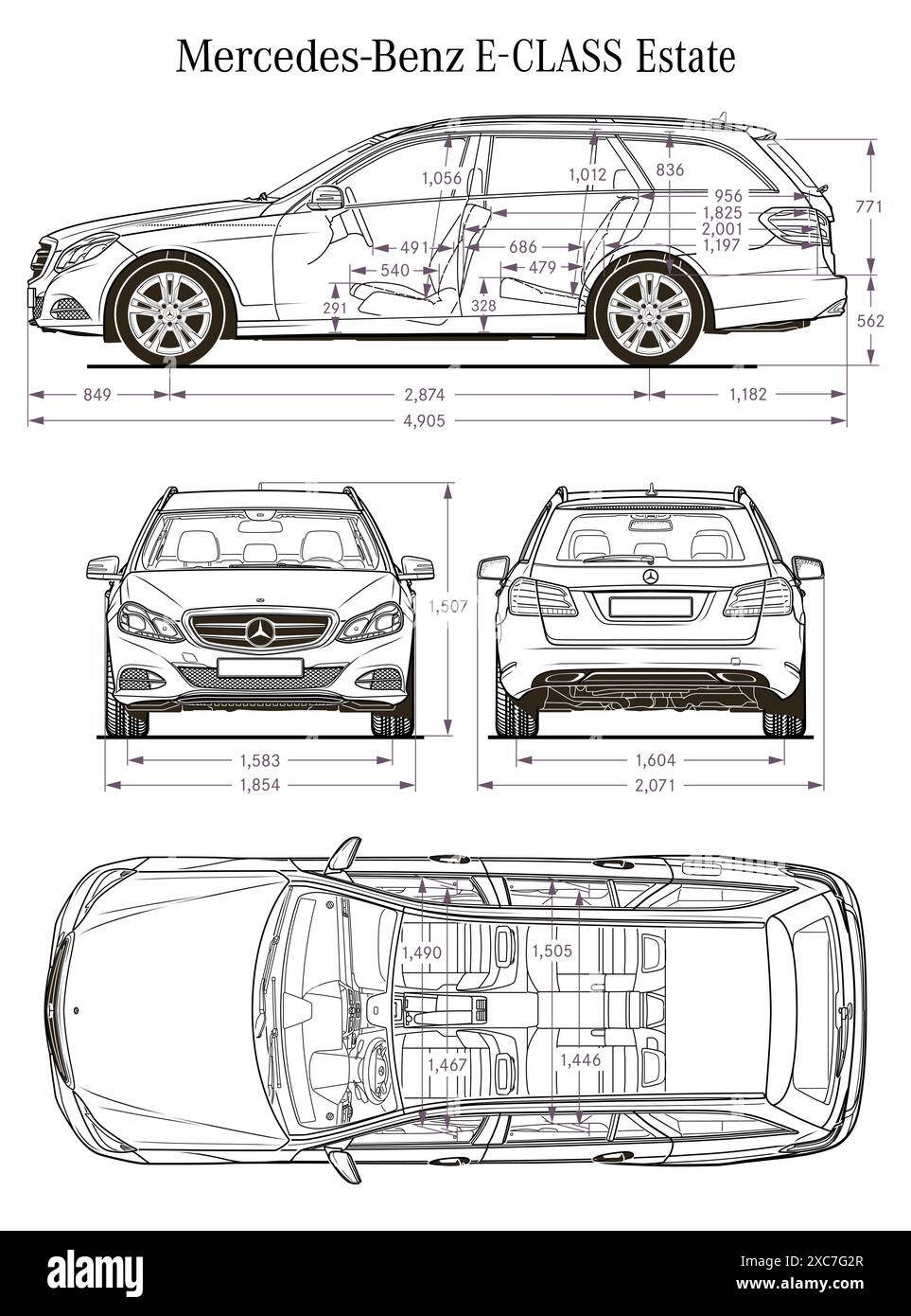 Mercedes Benz E Class Estate 2014 car blueprint Stock Vector Image ...