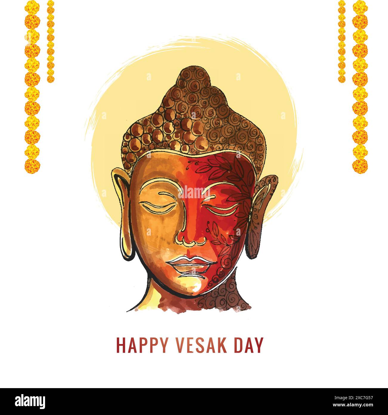 Traditional budha with hand drawn watercolor card background Stock ...