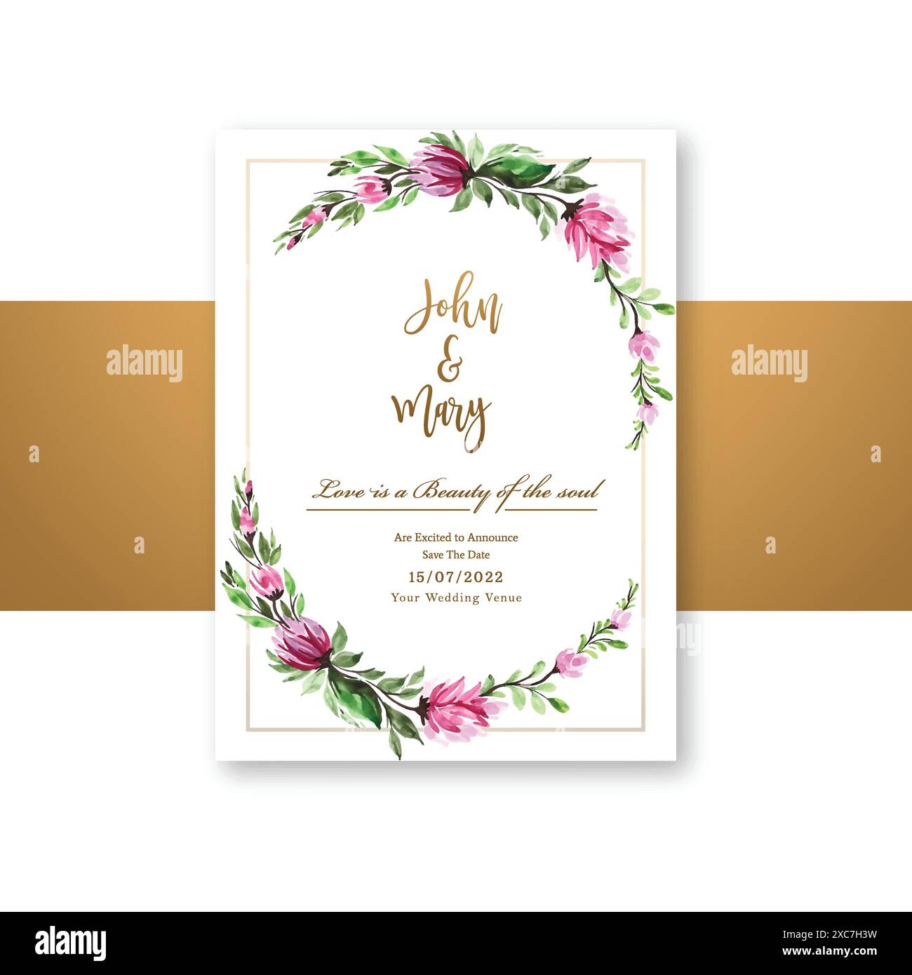 Wedding invitation decorative flowers frame card template Stock Vector ...