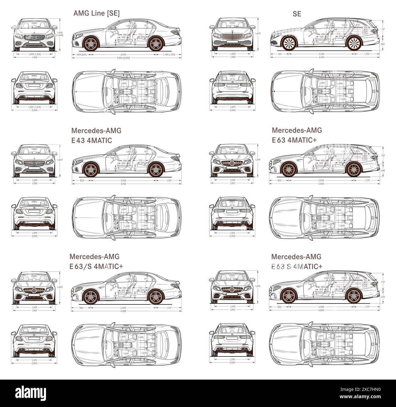 Mercedes Benz E Class Saloon-Estate-Allterrain 2017 car blueprint Stock ...